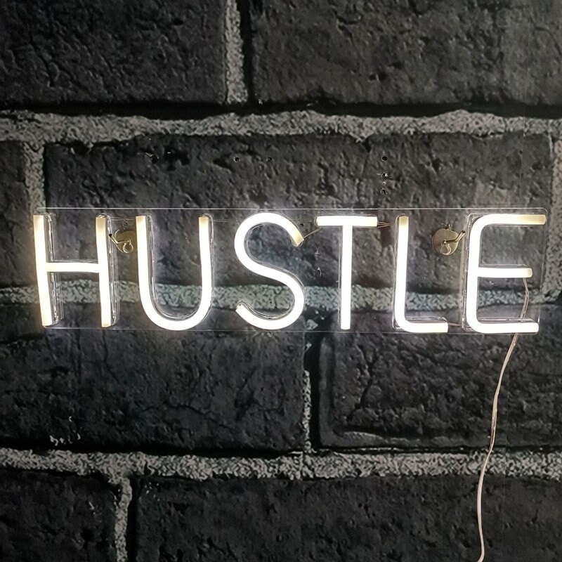 HUSTLE LED Neon Sign Light Wall Art, Decorative Hanging Signs for ...