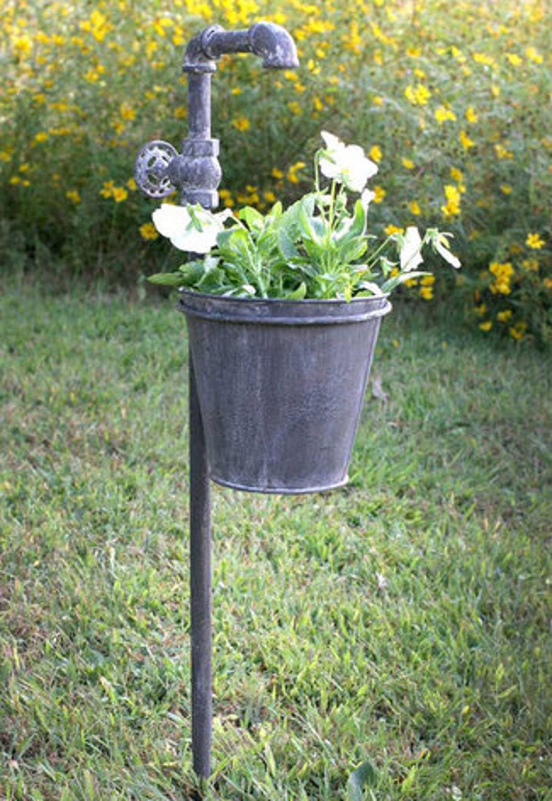 Faucet Garden Stake With Planter/ Planter / Planter Pot / Garden Stake ...