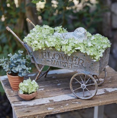Rustic Farmhouse Denim Tabletop Wheelbarrow Country Home Decor Accent ...