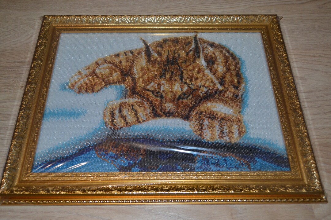 Seed Bead Picture Lynx, Embroidered Picture Ginger Cat, 22968 Beads ...
