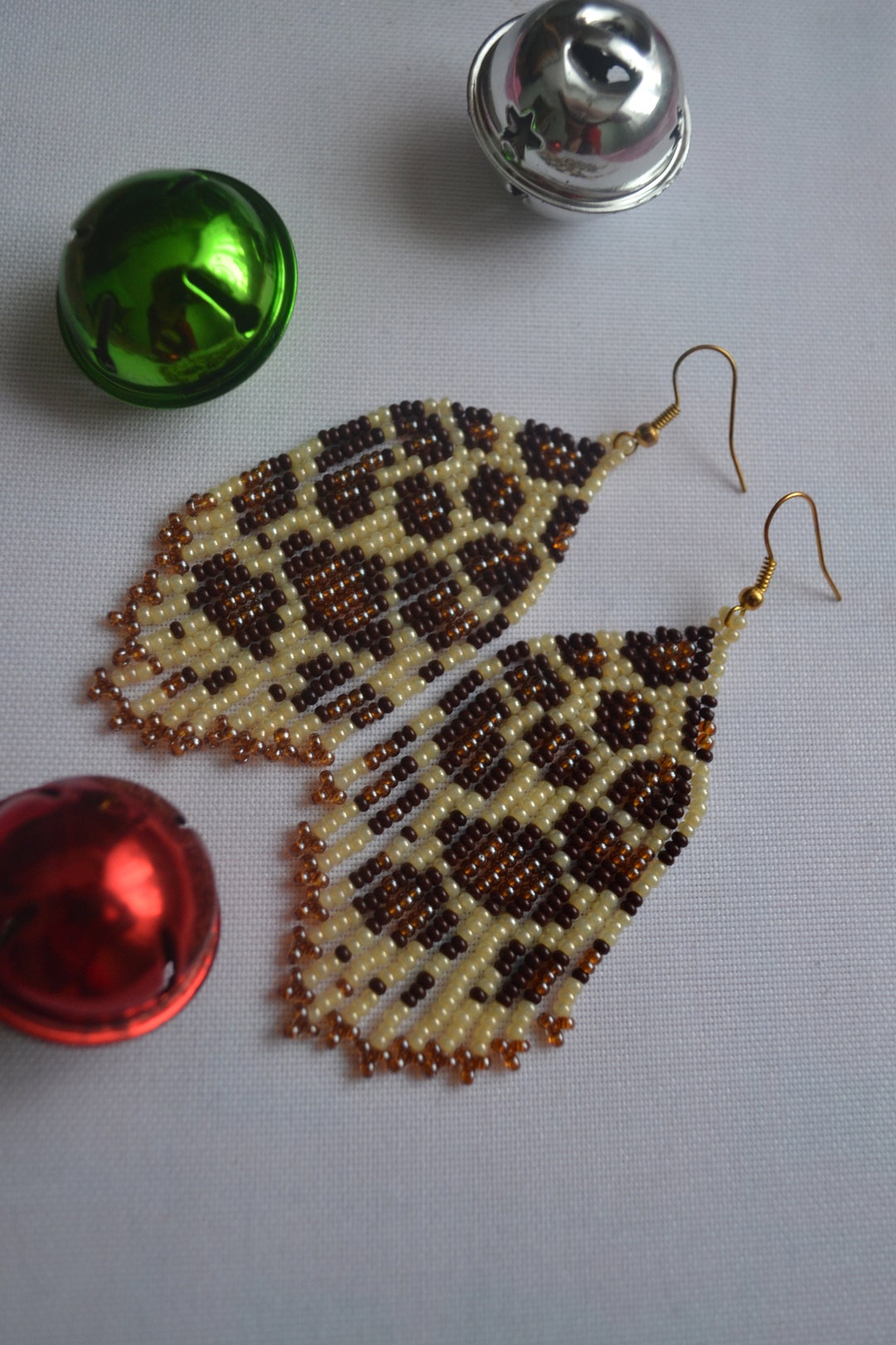 Leopard Long Seed Bead Earrings, Fringe Earrings. Bead Earring Dangle ...