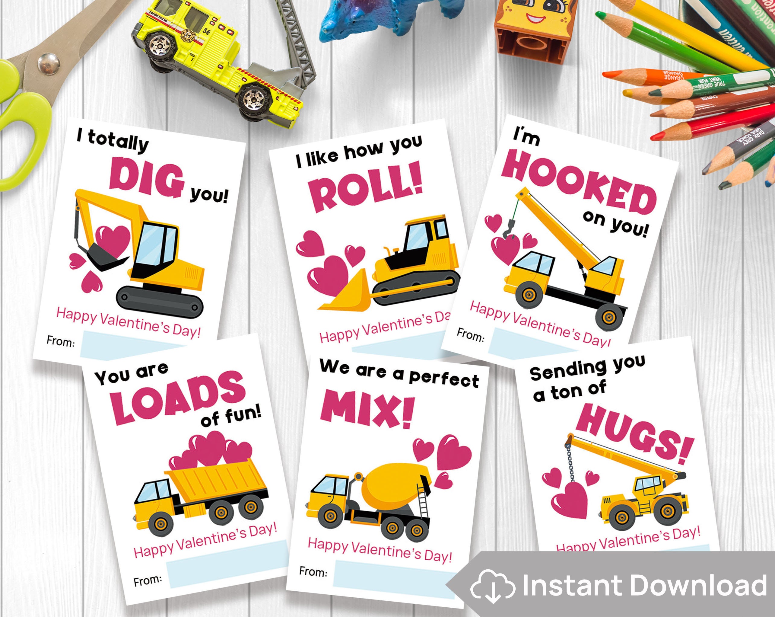 Boy Valentines Cards Construction Valentines Card Kids Valentine Card ...