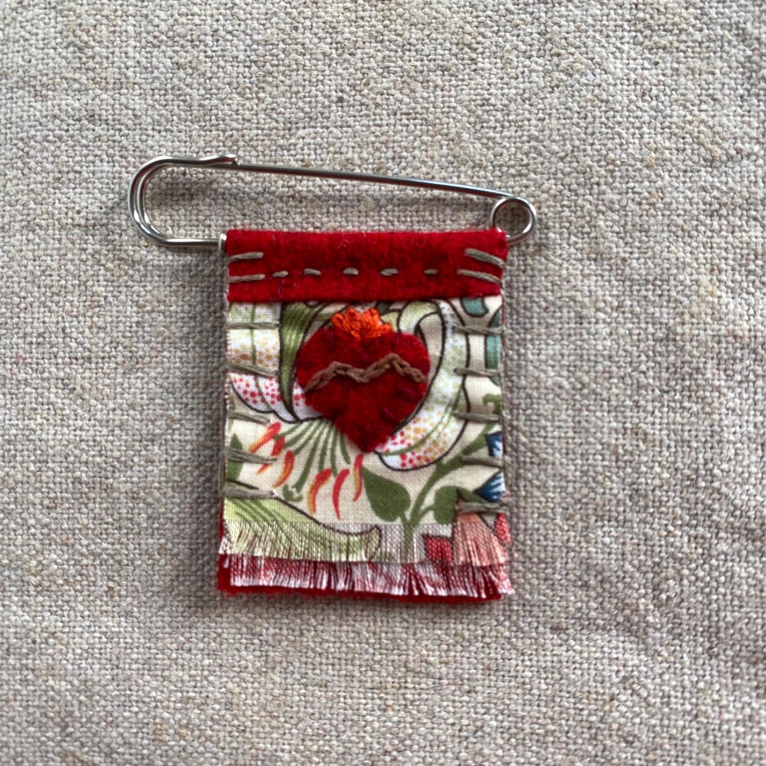 Sacred Heart of Jesus Brooch | Hand Stitched Fabric Brooch | Textile ...