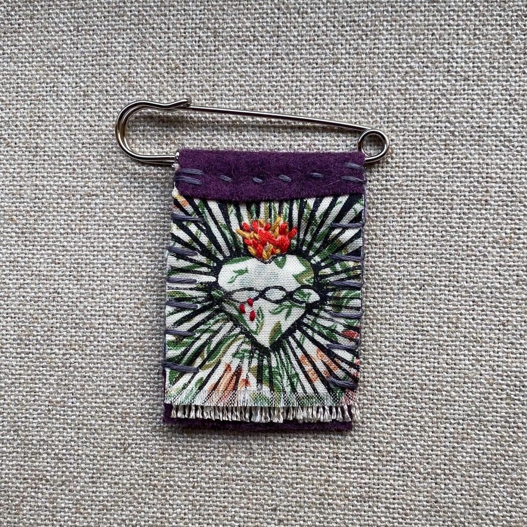 Sacred Heart of Jesus Brooch | Hand Embroidered Kilt Pin Brooch ...
