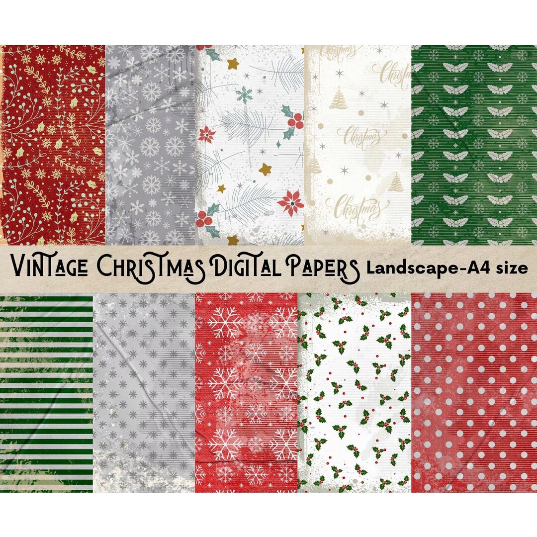 Vintage Christmas Digital Papers,shabby Chic Christmas Papers,christmas ...
