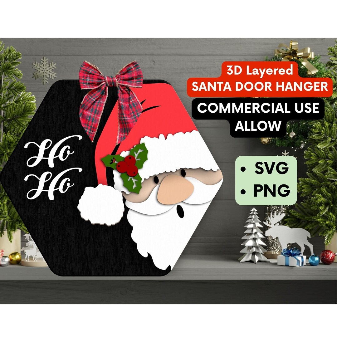 Santa Door Hanger SVG-3D Santa Svg-christmas Decor Template-for Cricut ...