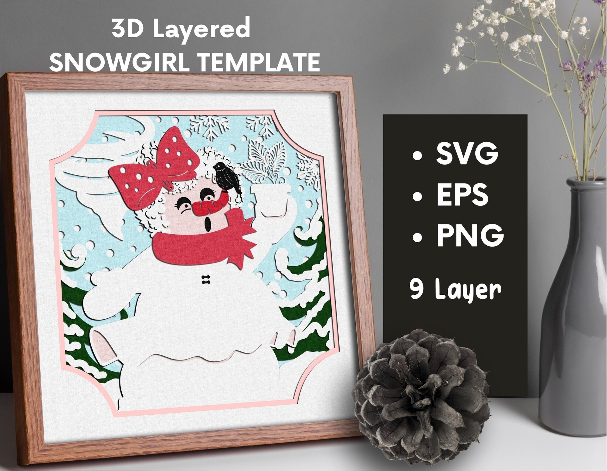 3D SNOWGIRL Shadow Box-snowgirl Svg-3d Winter Svg-winter Shadow Box ...