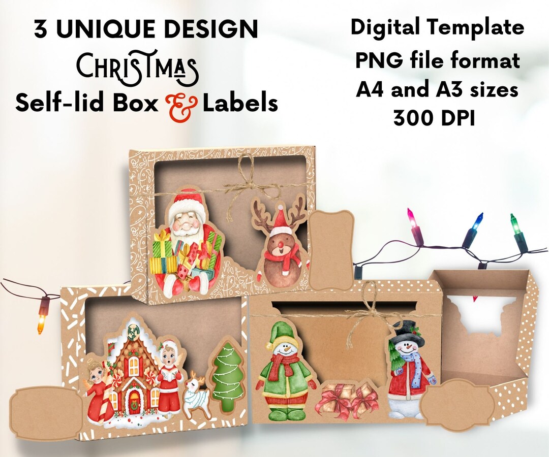 Vintage Christmas Box Templatechristmas Box With - Etsy