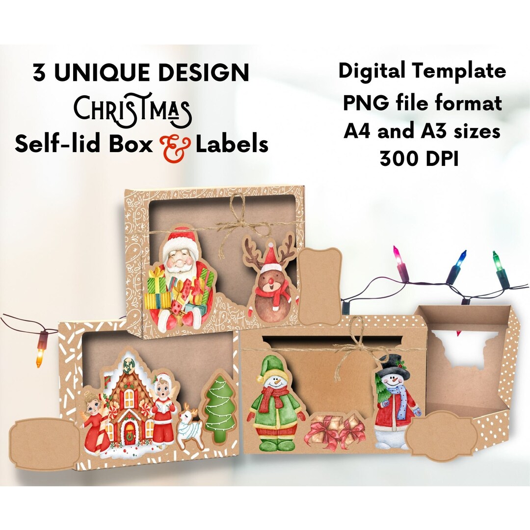 Vintage Christmas Box Template,christmas Box With Lid,christmas Gift ...