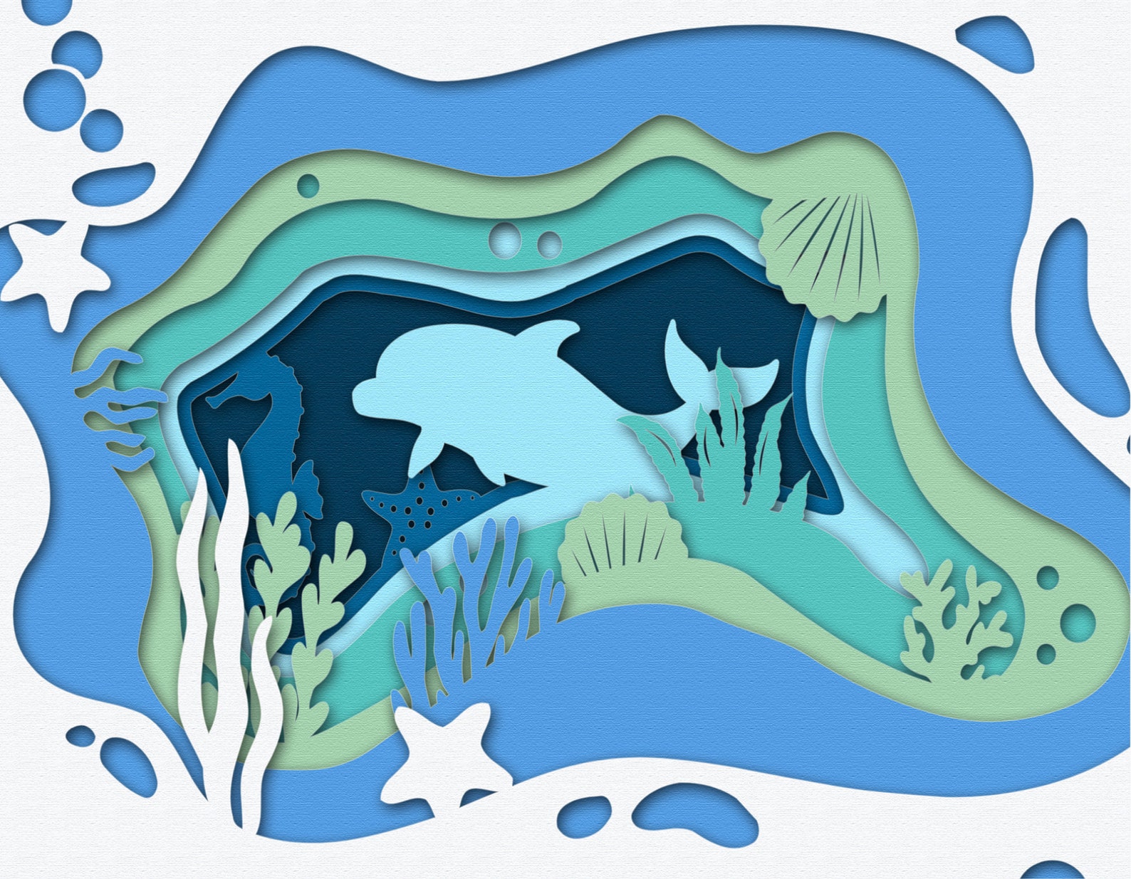 Underwater 3d Layered Svgsea Paper Artocean Paper Cut - Etsy