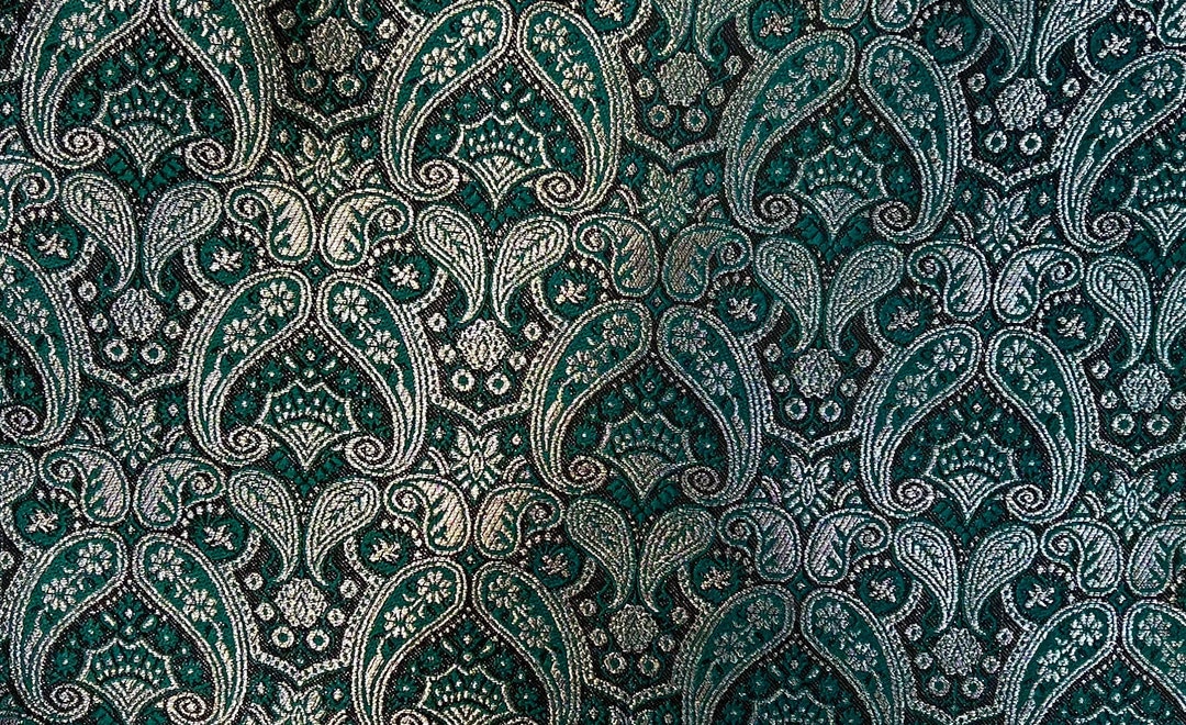 1m Teal grün silber Metalic Paisley Print Indischer Kunstseide Banarsi ...