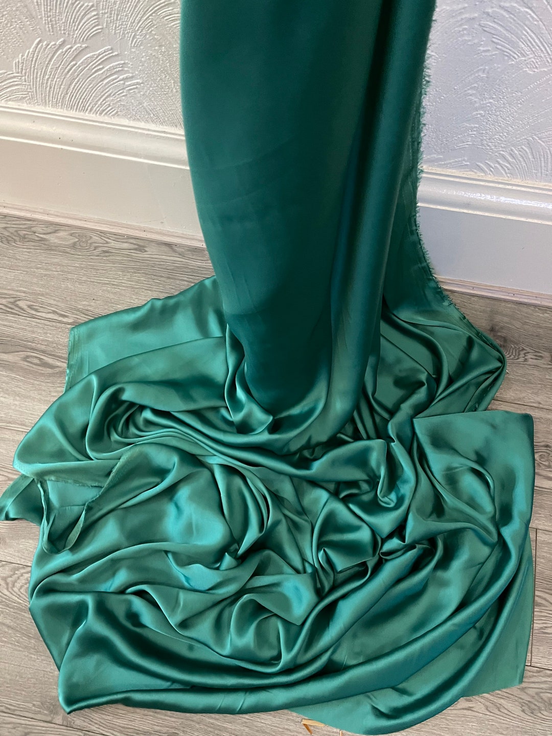 1m Jade Green Colour Charmeuse Satin Dress Polyester Fabric 150cm Wide ...