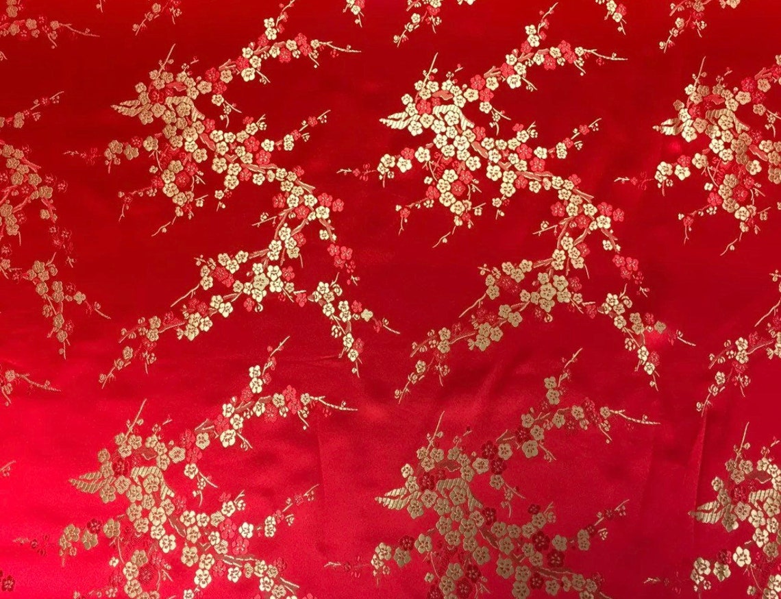 1m Red Gold Chinese Japanese Blossom Floral Print Fabric - Etsy UK