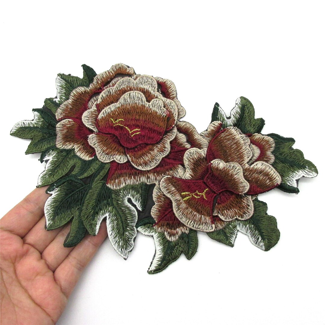 3D Floral Embroidered Flower Patch WINE 23cm 6437 - Etsy