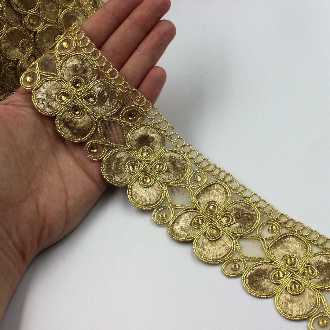 50mm Gold Metallic Chunky Flower Braid 6851 - Etsy Norway