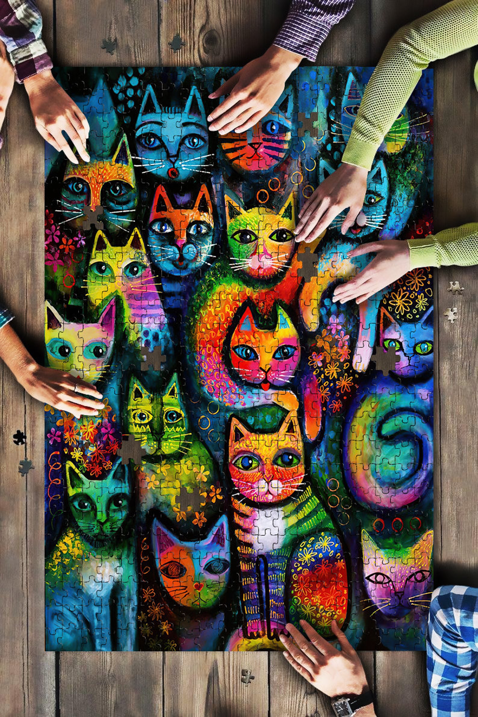 Colorful Cat Puzzle/ Funny Cat Puzzle/ Aniamal Puzzle/ Jigsaw | Etsy