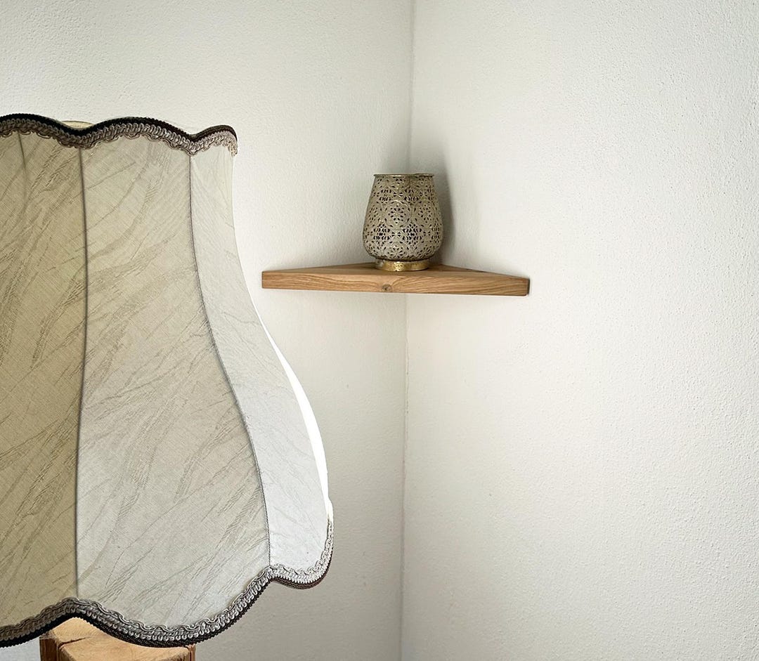 Floating Corner Shelf Made of Wild Oak – Sanded Edges, Modern Design ...