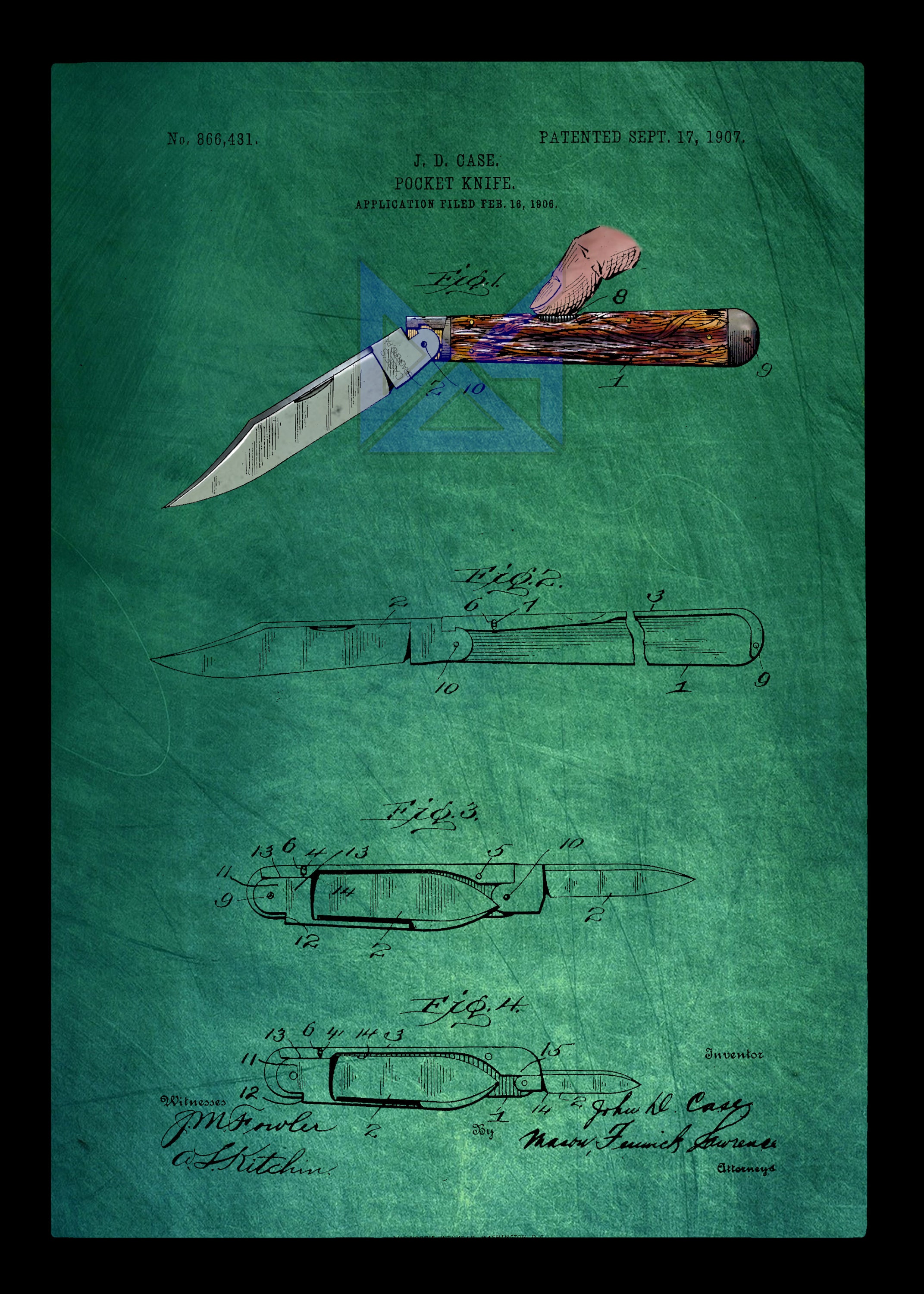 JD Case Lockback Knife Patent Print, Pocket Knife Wall Art, Knife ...