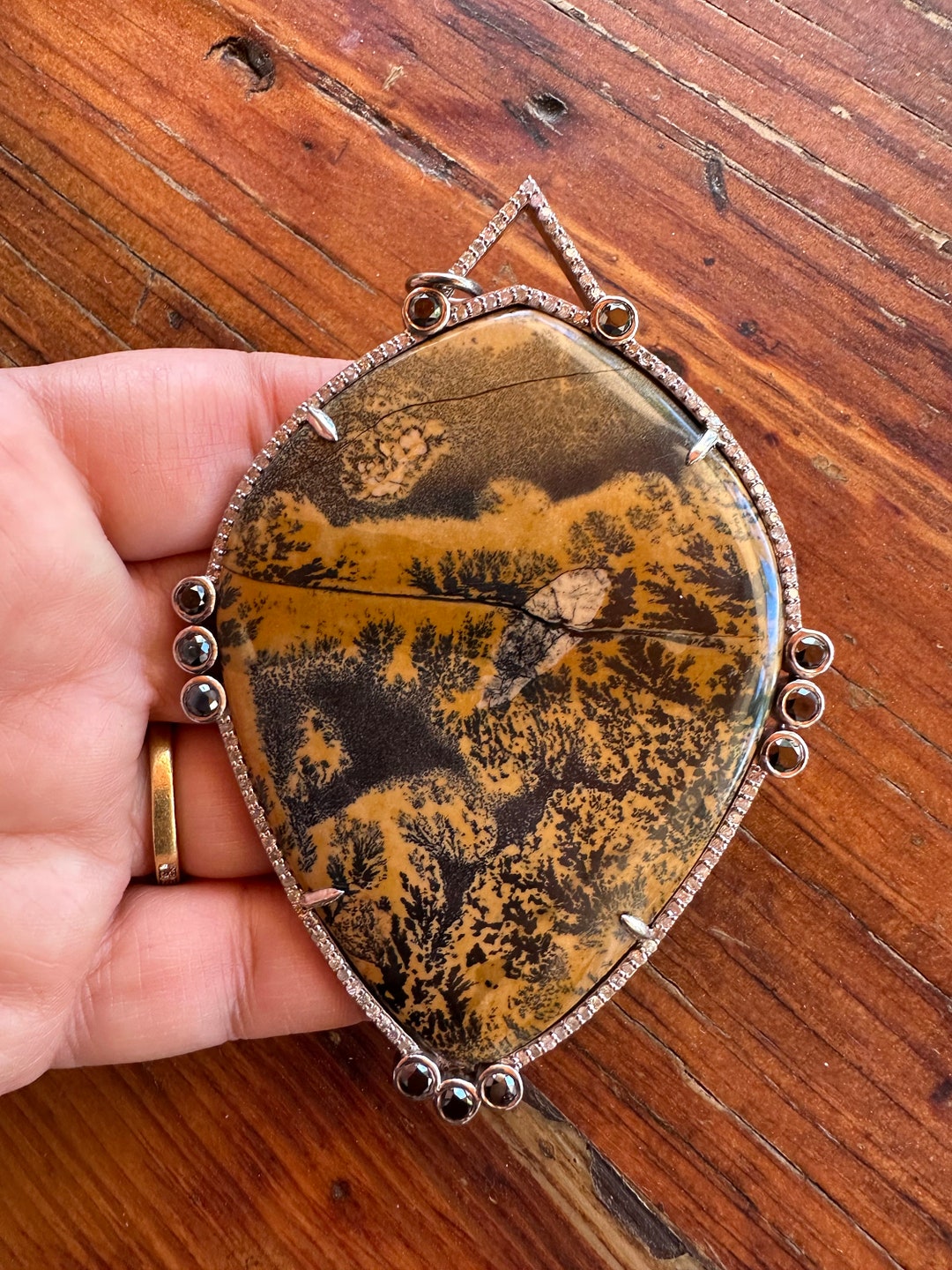 Large Scenery Stone With Diamond Border and Black Spinel Accents ...