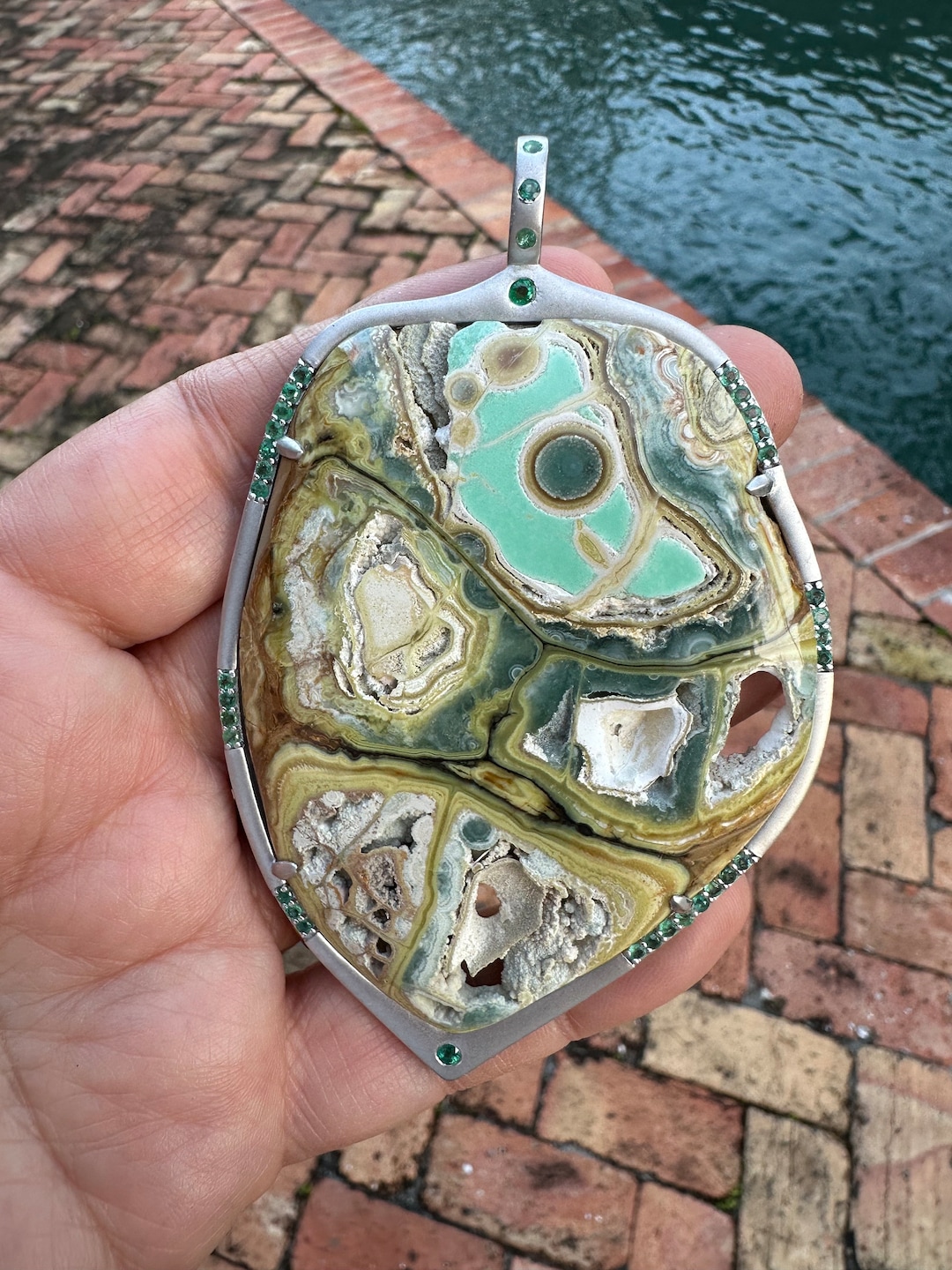 Clay Canyon Large Variscite Stone Pendant With Emeralds - Etsy