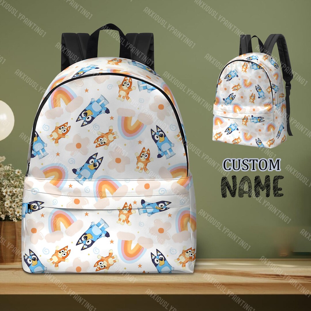 Bluey Bingo Backpack, Custom Bluey Rainbow Backpack, Back to School Bag, Travel Bag, Kid Adult ...