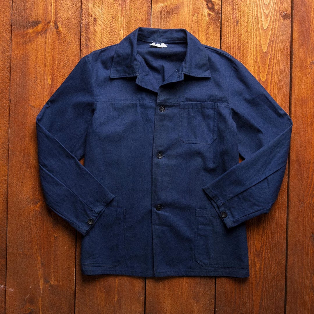 Vintage 80s Blue Chore Coat 1980s Utility Workwear Work Jacket Size ...