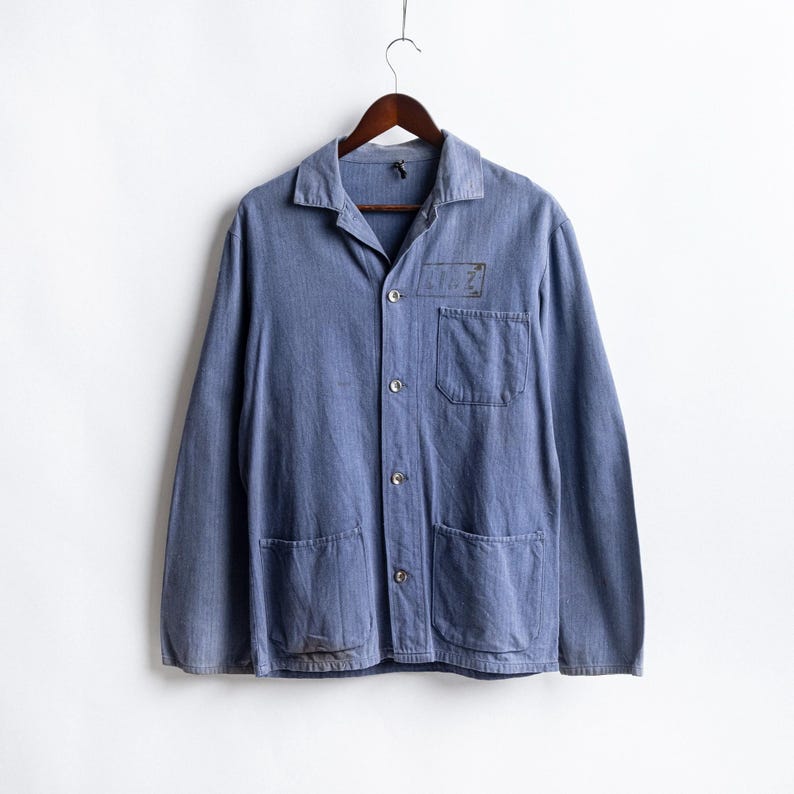 Vintage 70s Faded Blue Chore Coat 1970s HBT Utility Workwear Work Jacket Size Medium - Etsy ...