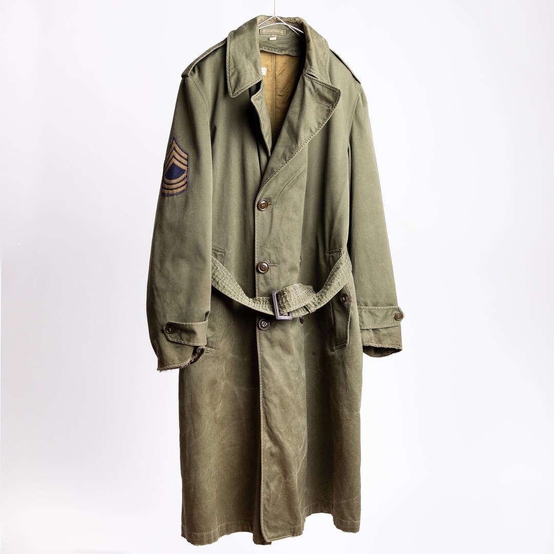 Vintage 1950s 50s US Army Officers Sateen Cotton Overcoat & Wool Liner ...