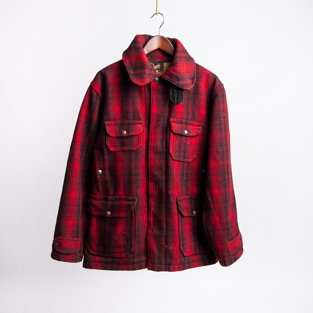 Vintage 40s Woolrich Red and Black Wool Mackinaw Hunting Jacket Size ...