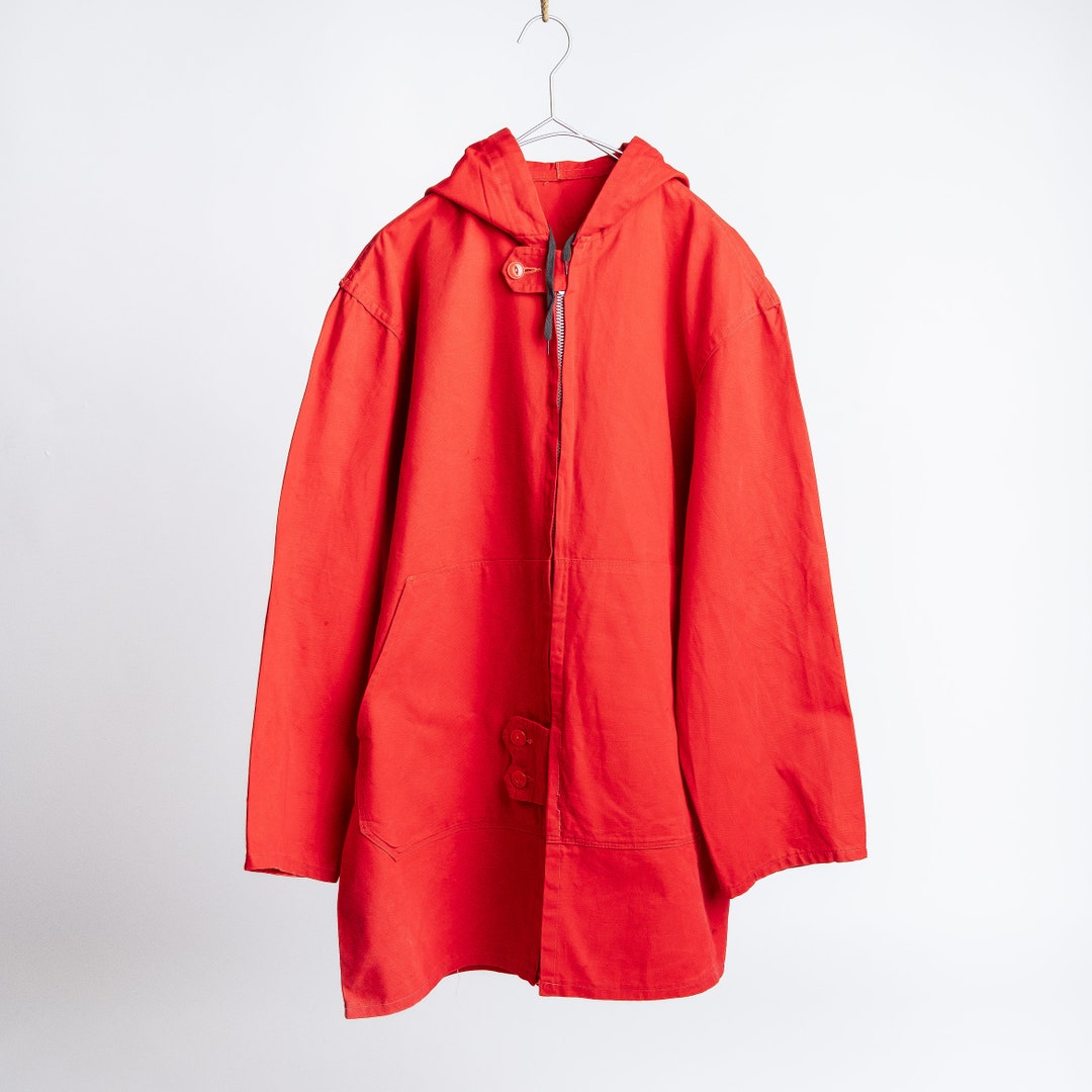 Vintage 1970s 70s US Vintage Red Heavy Cotton Anorak Parka Jacket Size ...
