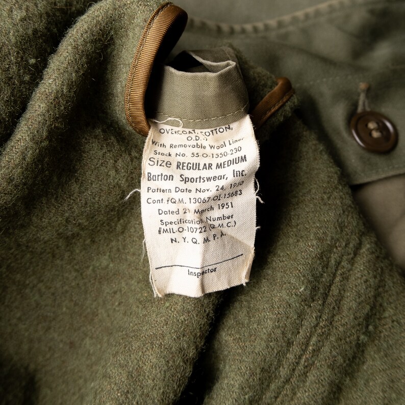 Vintage 1950s 50s US Army Officers Sateen Cotton Overcoat & Wool Liner ...