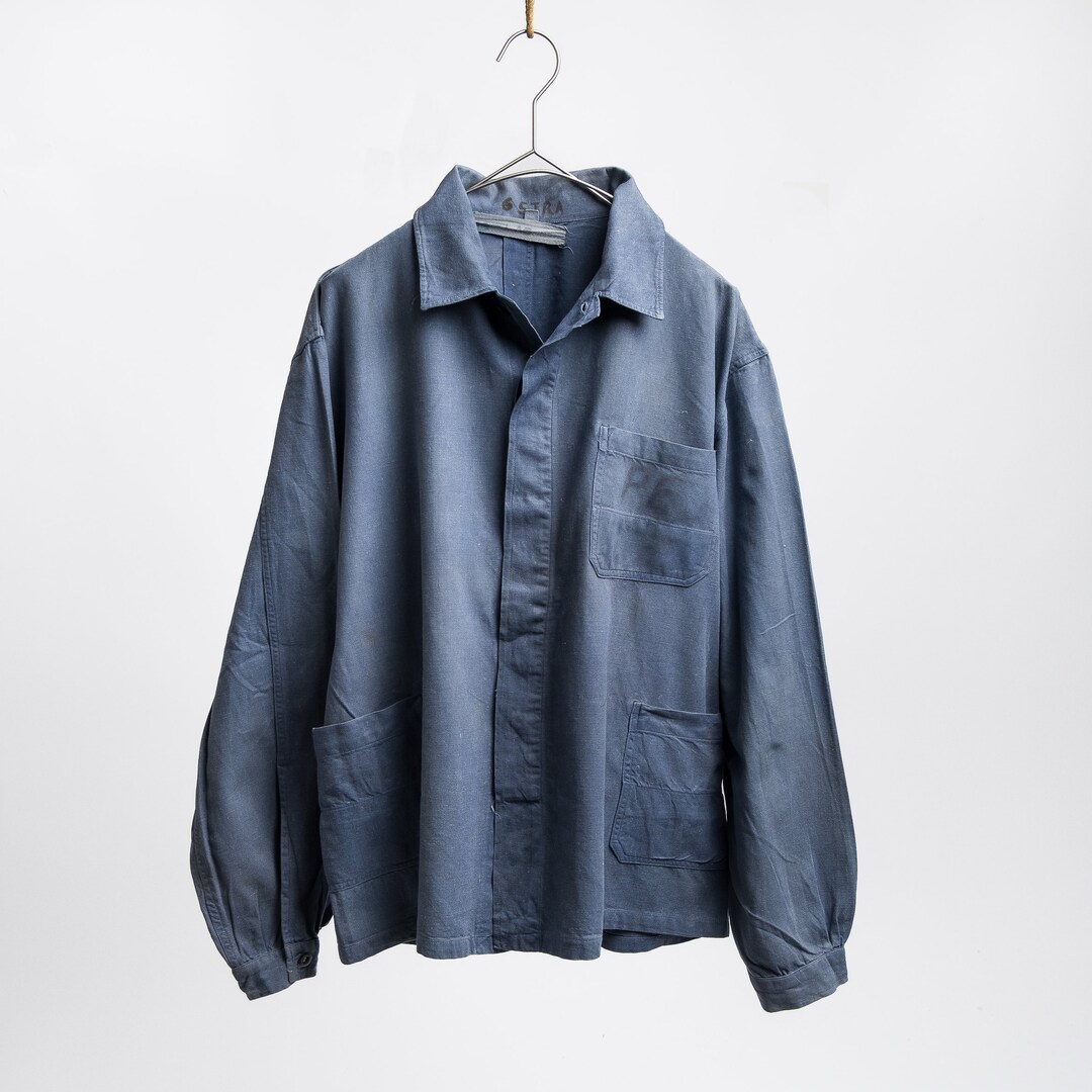 Vintage French Chore Jacket Faded Blue Cotton Canvas Workers Coat 1970s ...