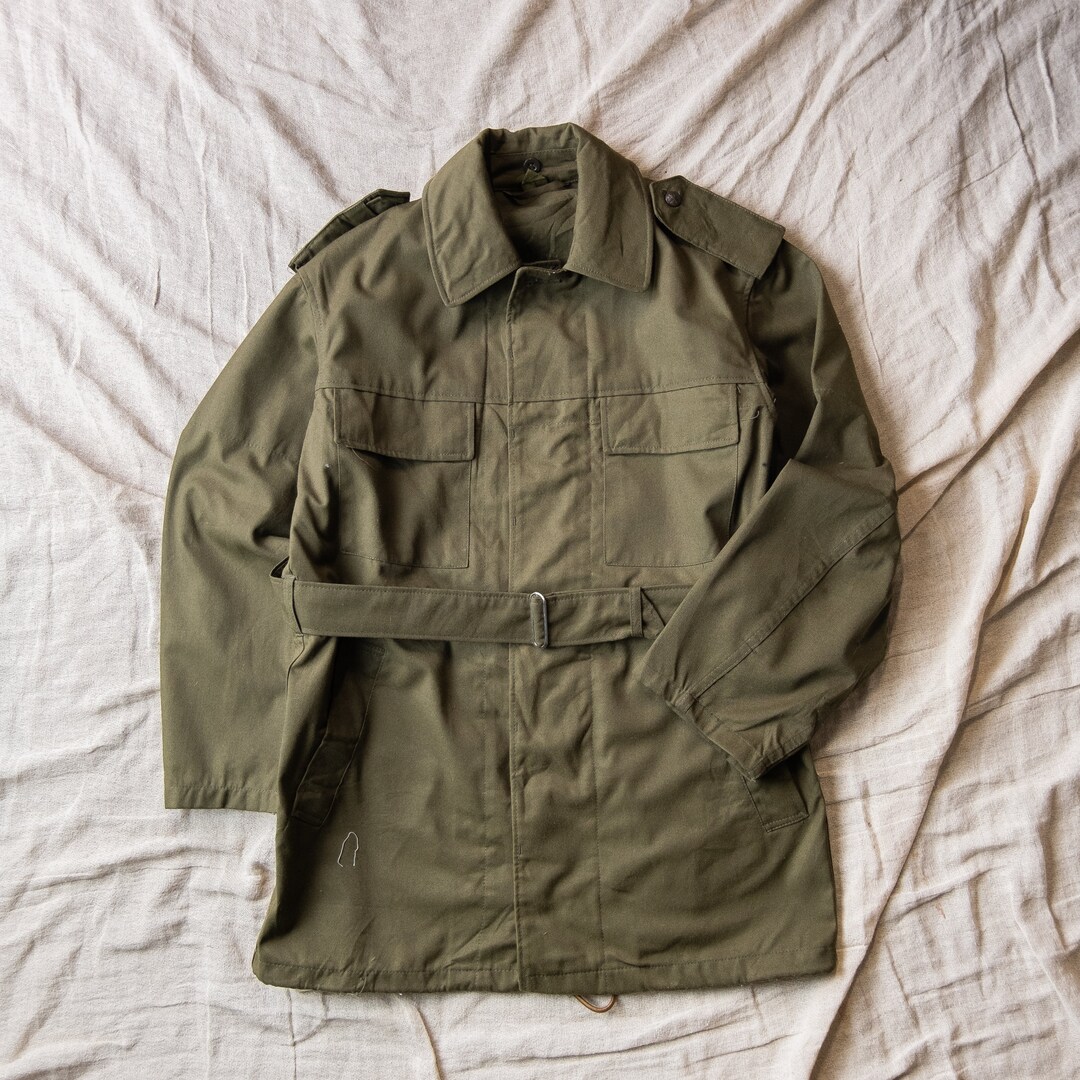 Vintage 80s Polish Army Olive Green Canvas Belted Field Jacket Size ...
