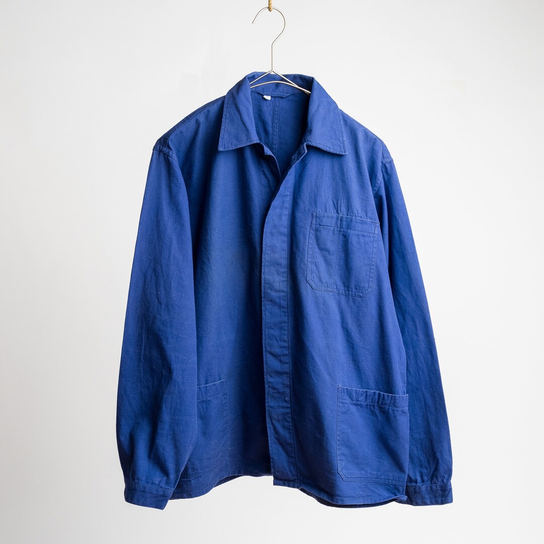 Vintage French Chore Jacket Faded Blue Cotton Canvas Workers Coat 1970s ...