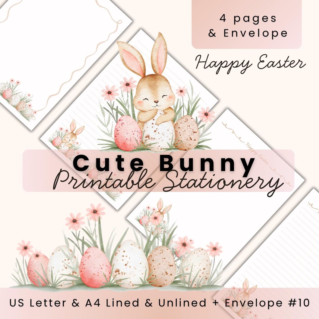 Easter Bunny Stationery Set, Watercolor Spring Writing Paper (digital ...