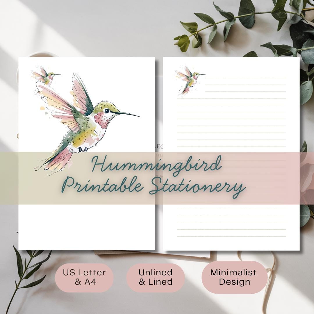 Minimalist Hummingbird Printable Stationery – Nature Letter Writing ...