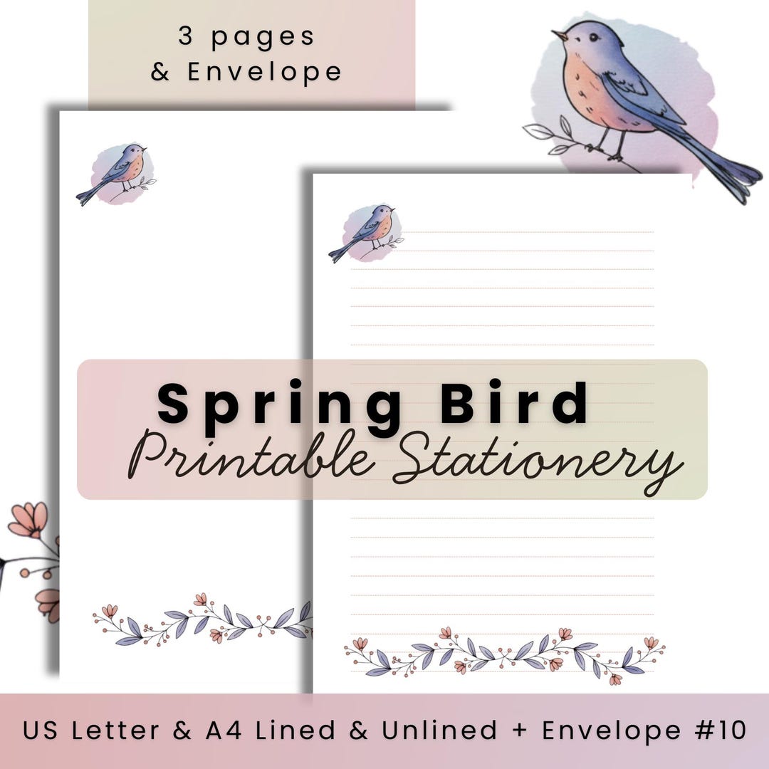 Spring Bird Stationery Set, Printable Letter Writing Paper (digital ...