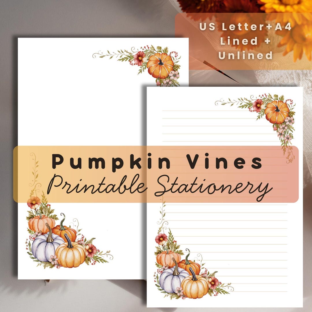 Pumpkin Vines Stationery Set: Fall Letter Writing Paper (A4/US Letter ...