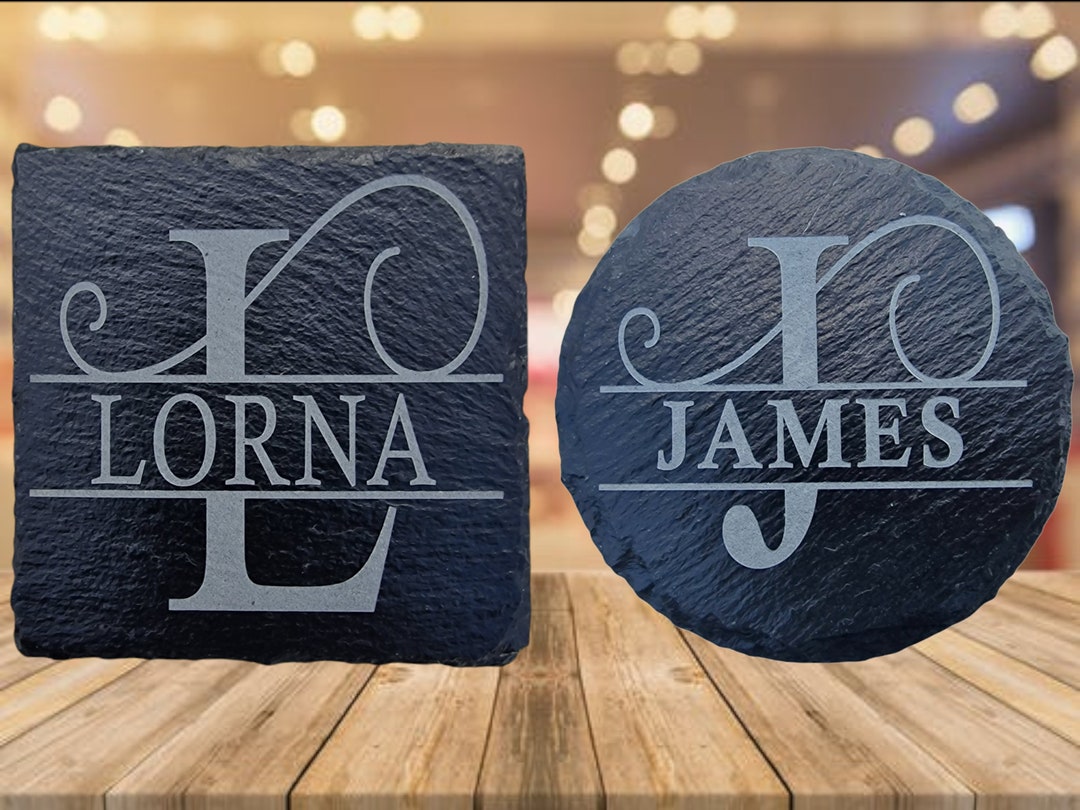 Personalised Slate Coaster - Monogram Initial - Round or Square - Etsy UK