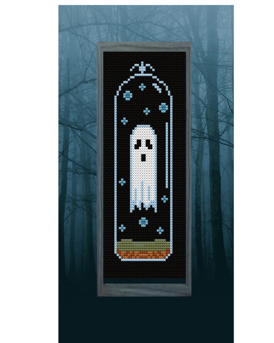 Enchanted Ghost With Orbs Terrarium Bookmark Digital Cross Stitch ...