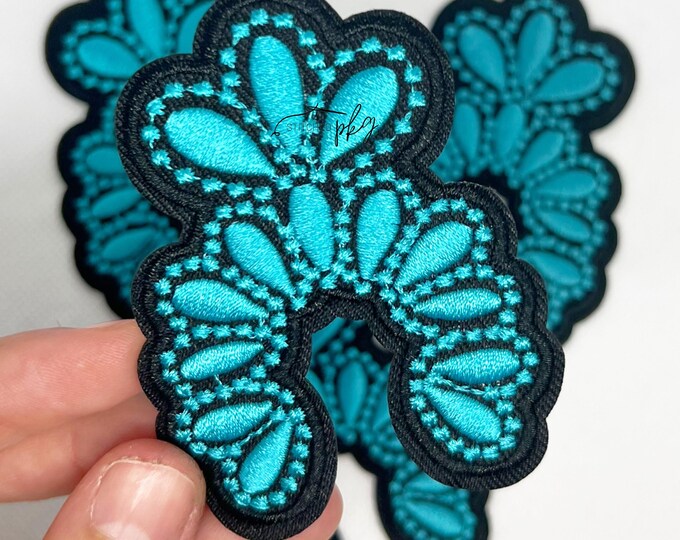 Western Turquoise Concho Iron on Patch - Black Teal - Embroidered ...