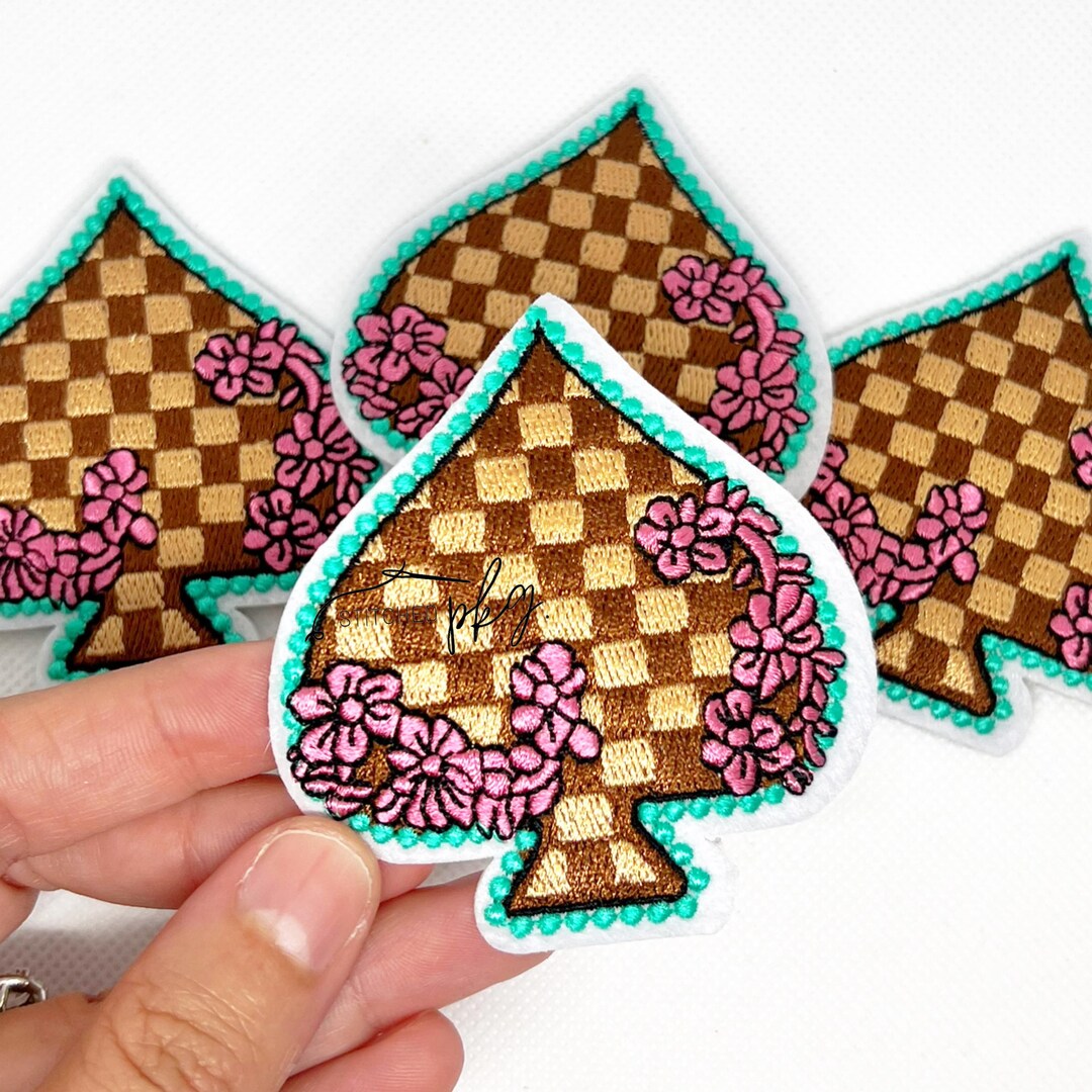 Louis Brown Beige Checkered Spade Embroidered Patch - Iron on - Tan ...