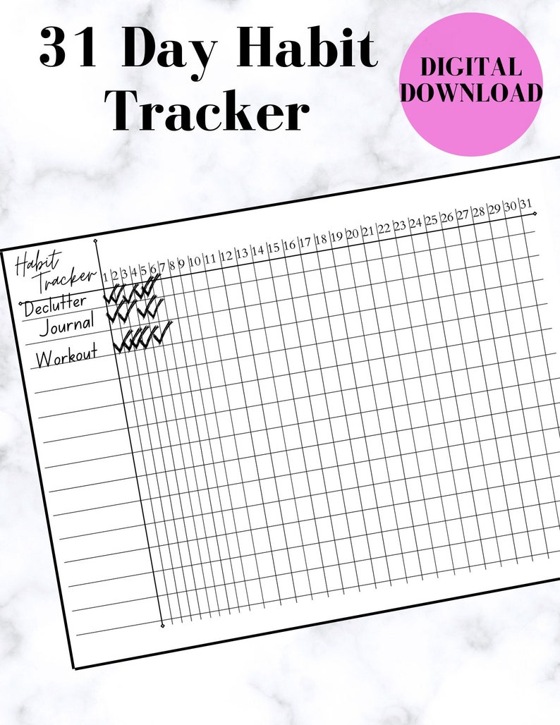 Habit Tracker Printable, Printable 31 Day Habit Tracker, Printable ...