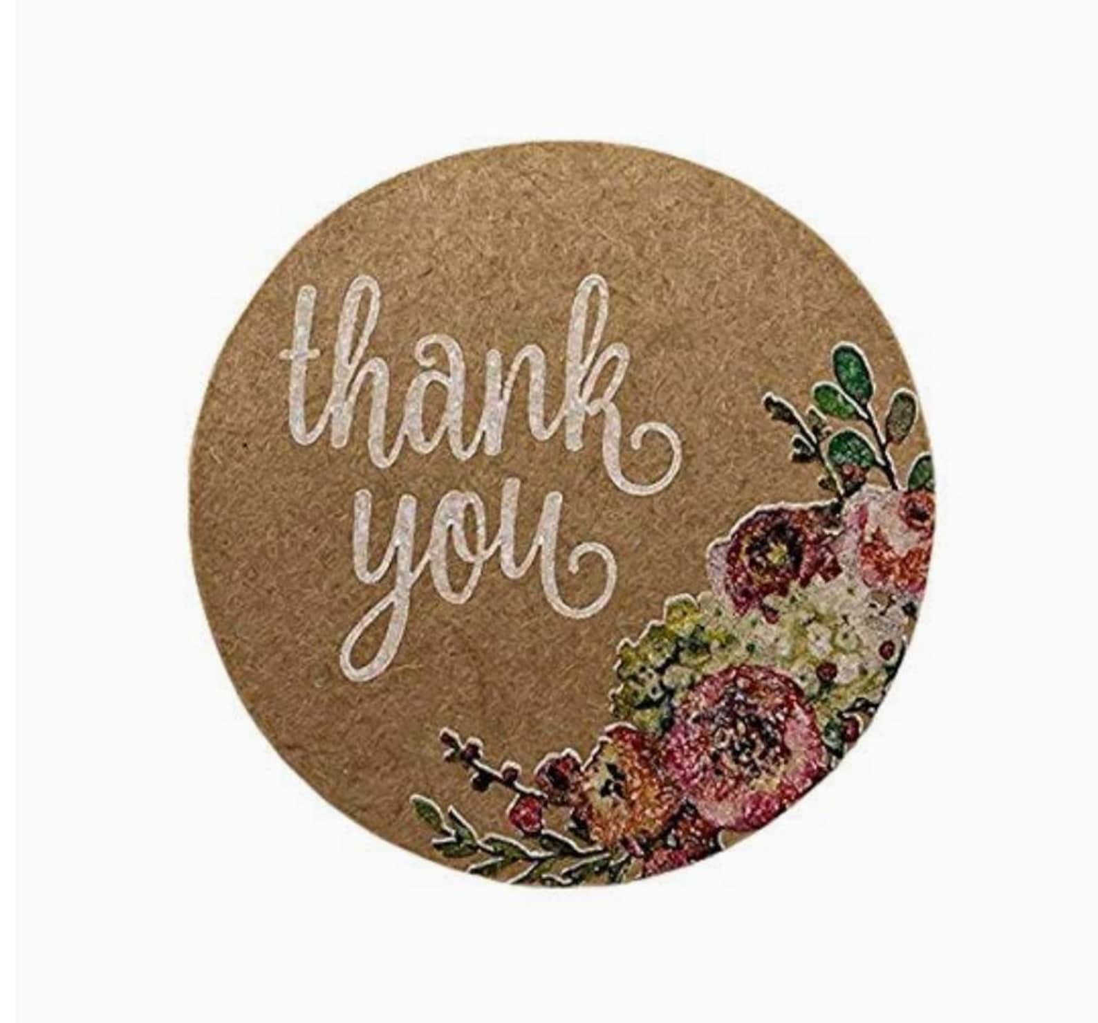 Thank you stickers with floral design brown color 1.5 | Etsy