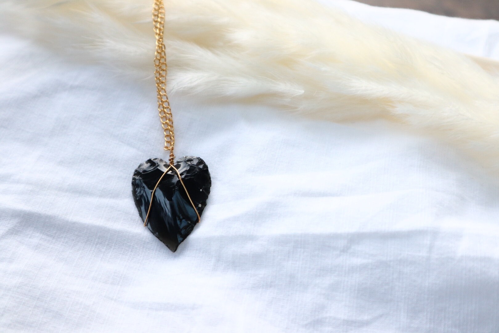 Obsidian Heart Necklace Crystal Heart Necklace Obsidian - Etsy