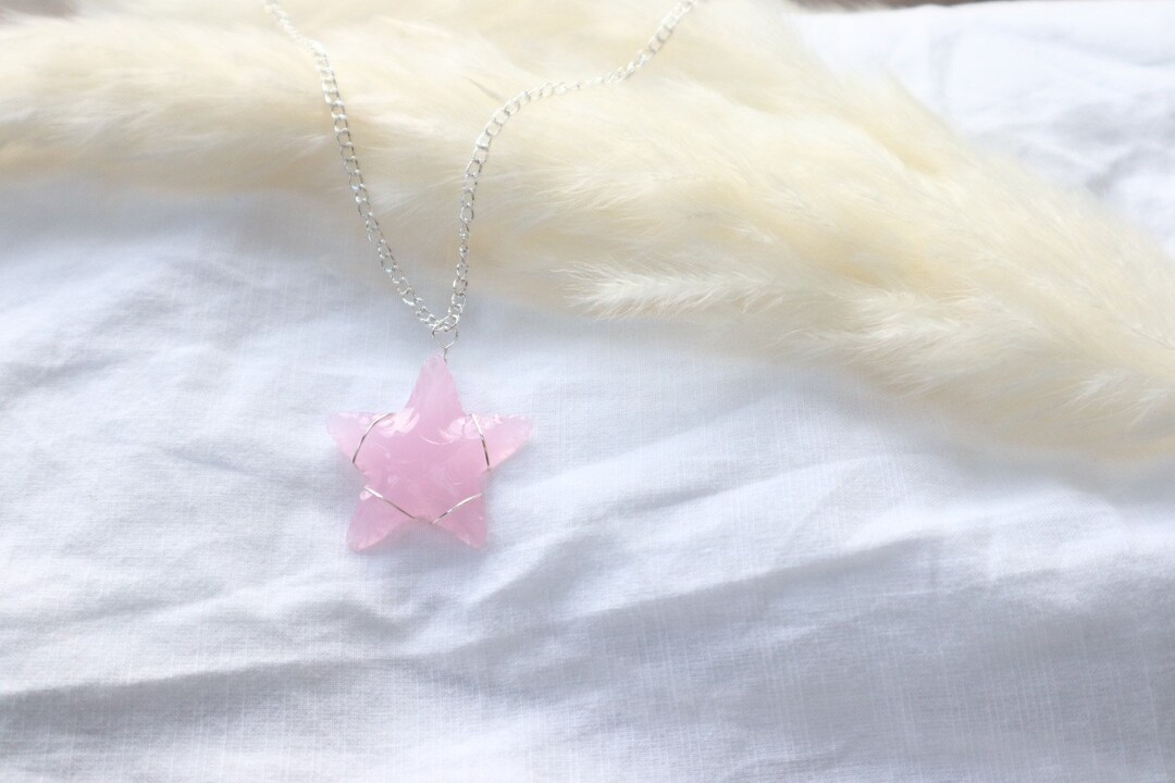 Rose Quartz Star, Rose Quartz Necklace, Star Necklace, Star Crystal ...