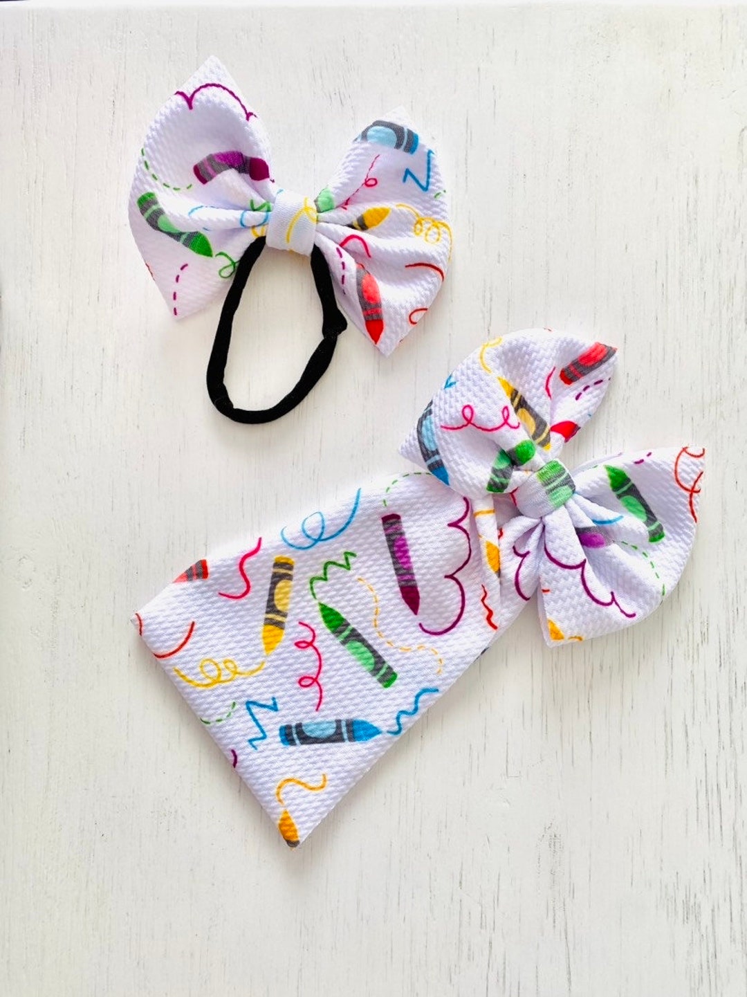Coloring Crayon Bow: Nylon Headband, Headwrap, Piggies or Clip Bow - Etsy