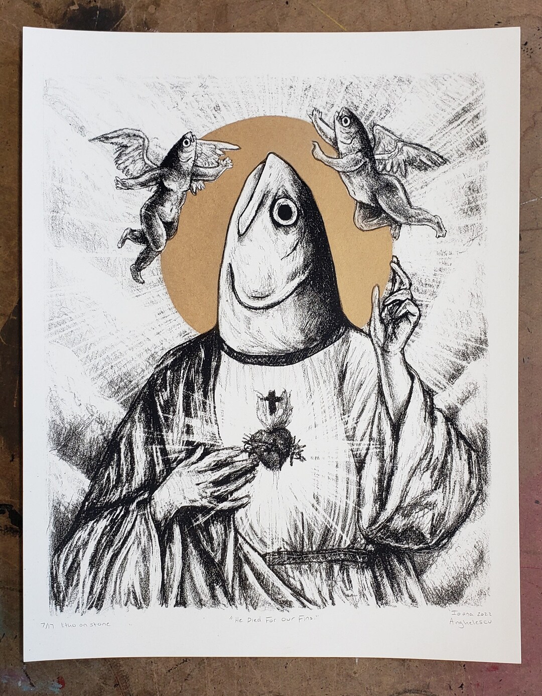 Fish Jesus Lithograph Print Jesus Fish Fish Christ - Etsy