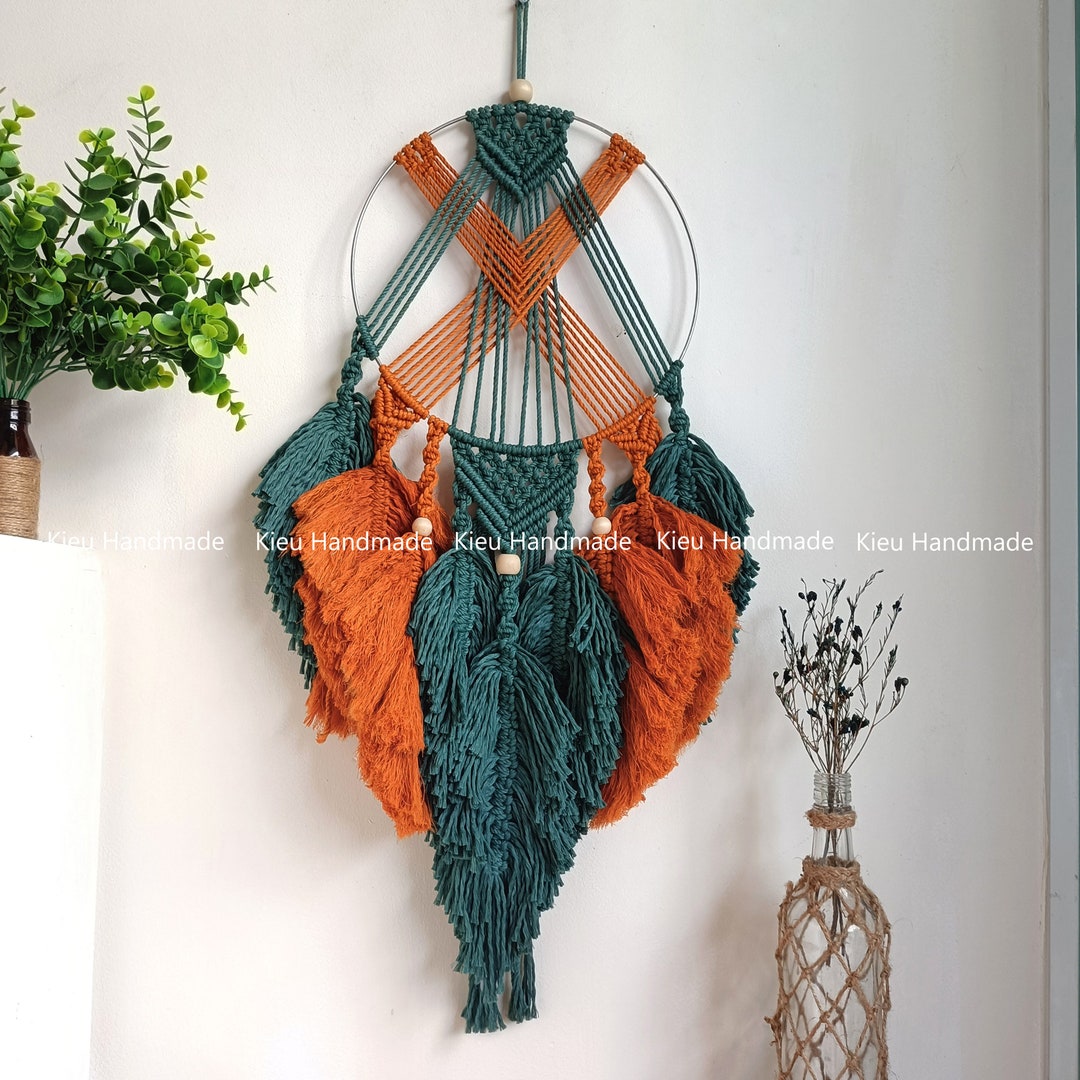Macrame Dream Catcher Feather Home Decor, Parrot Green Wall Art - Etsy