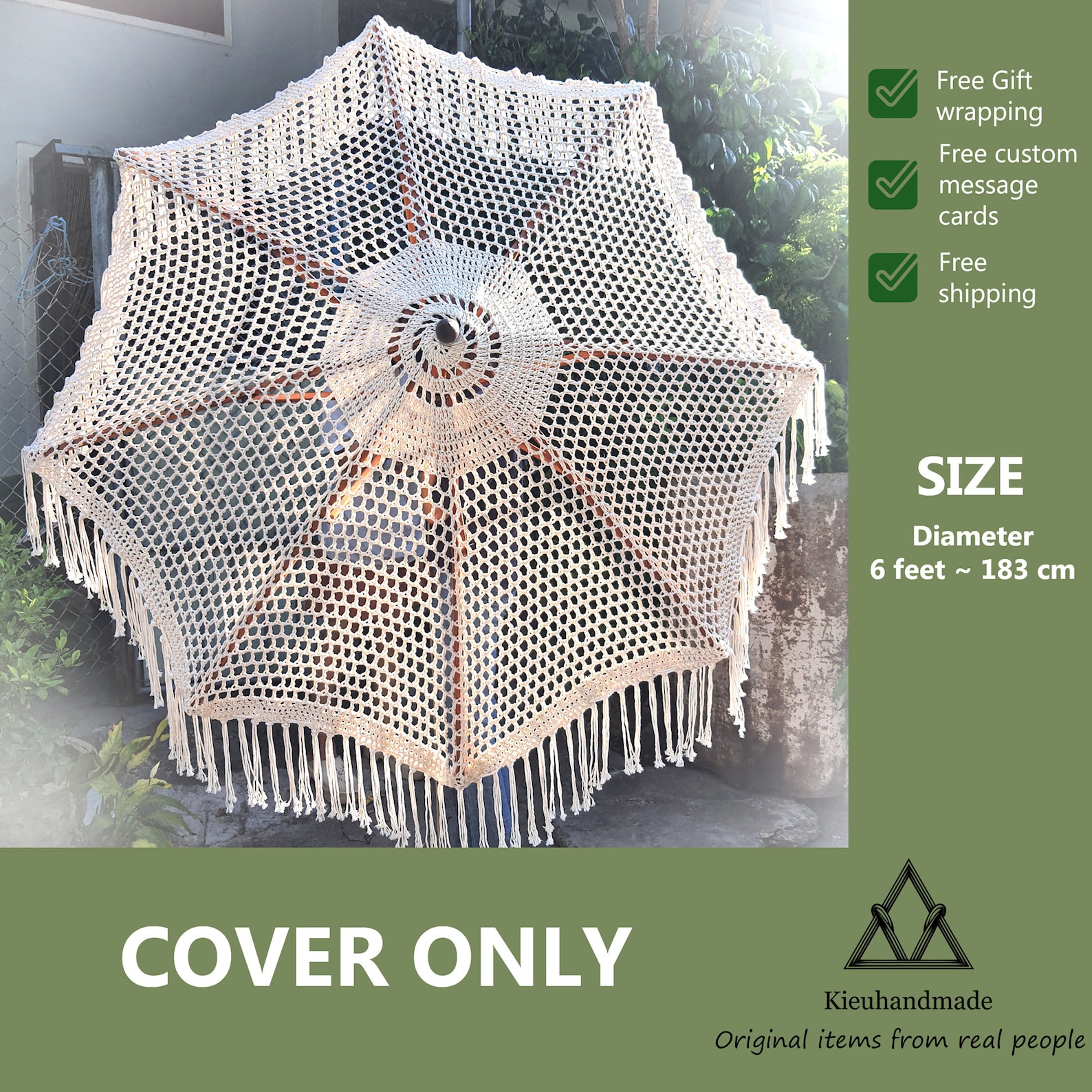 6 Feet - 72 Inches Macrame Umbrella COVER, Boho Garden Decor, Beach ...